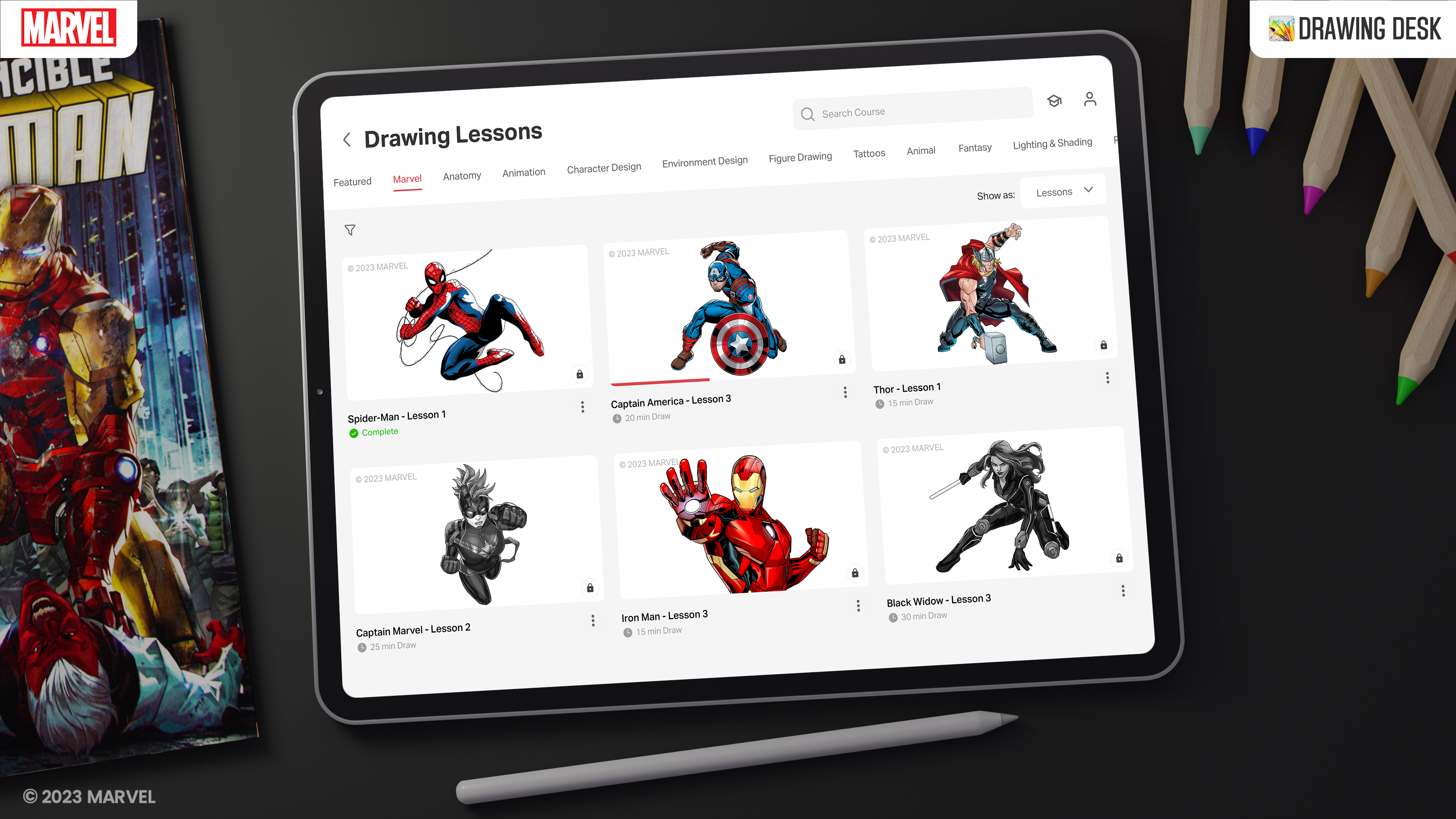 Draw Marvel Heroes on Drawing Desk for Android Devices