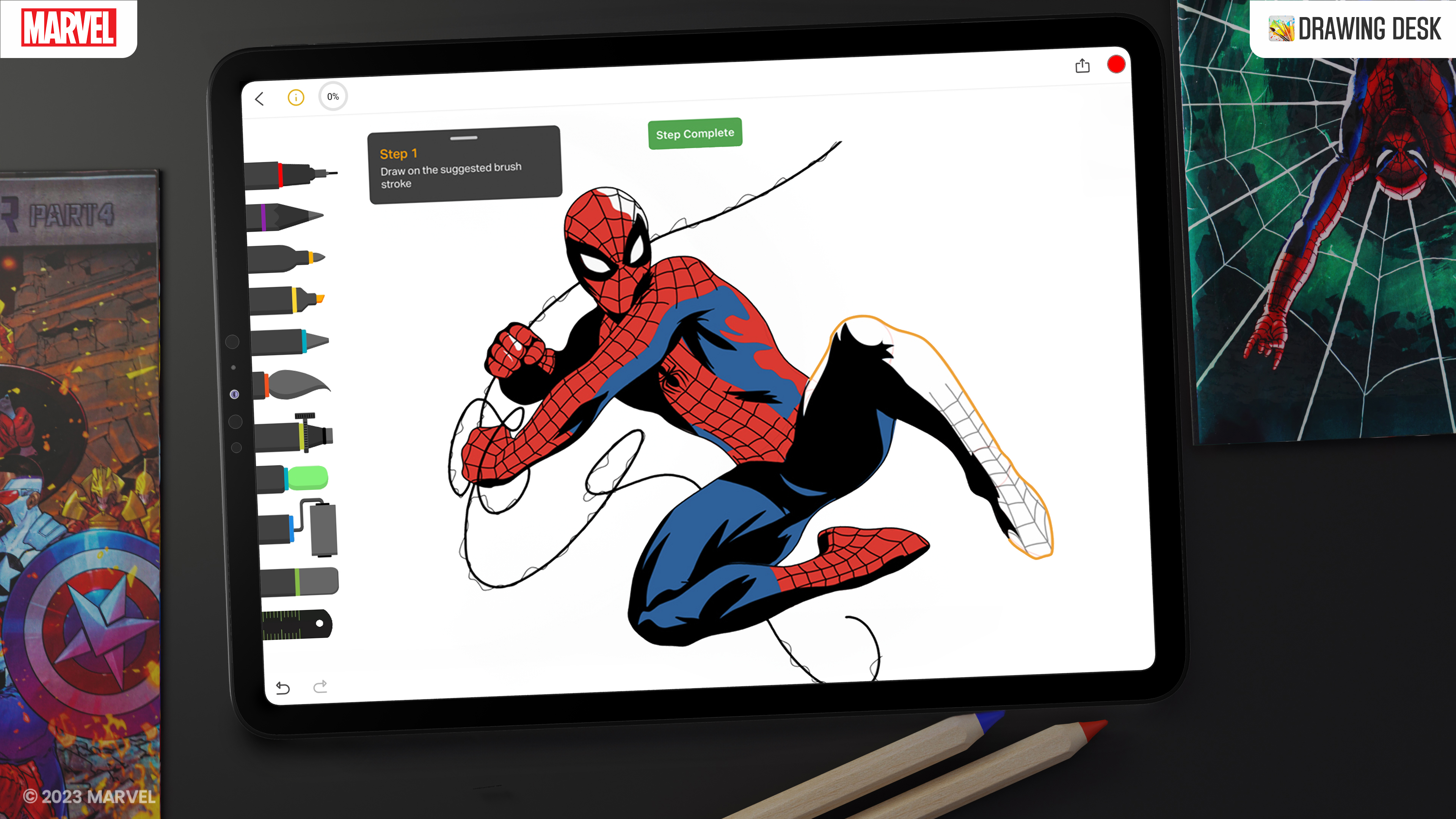 Learn How to Draw Marvel Super Heroes on Drawing Desk!